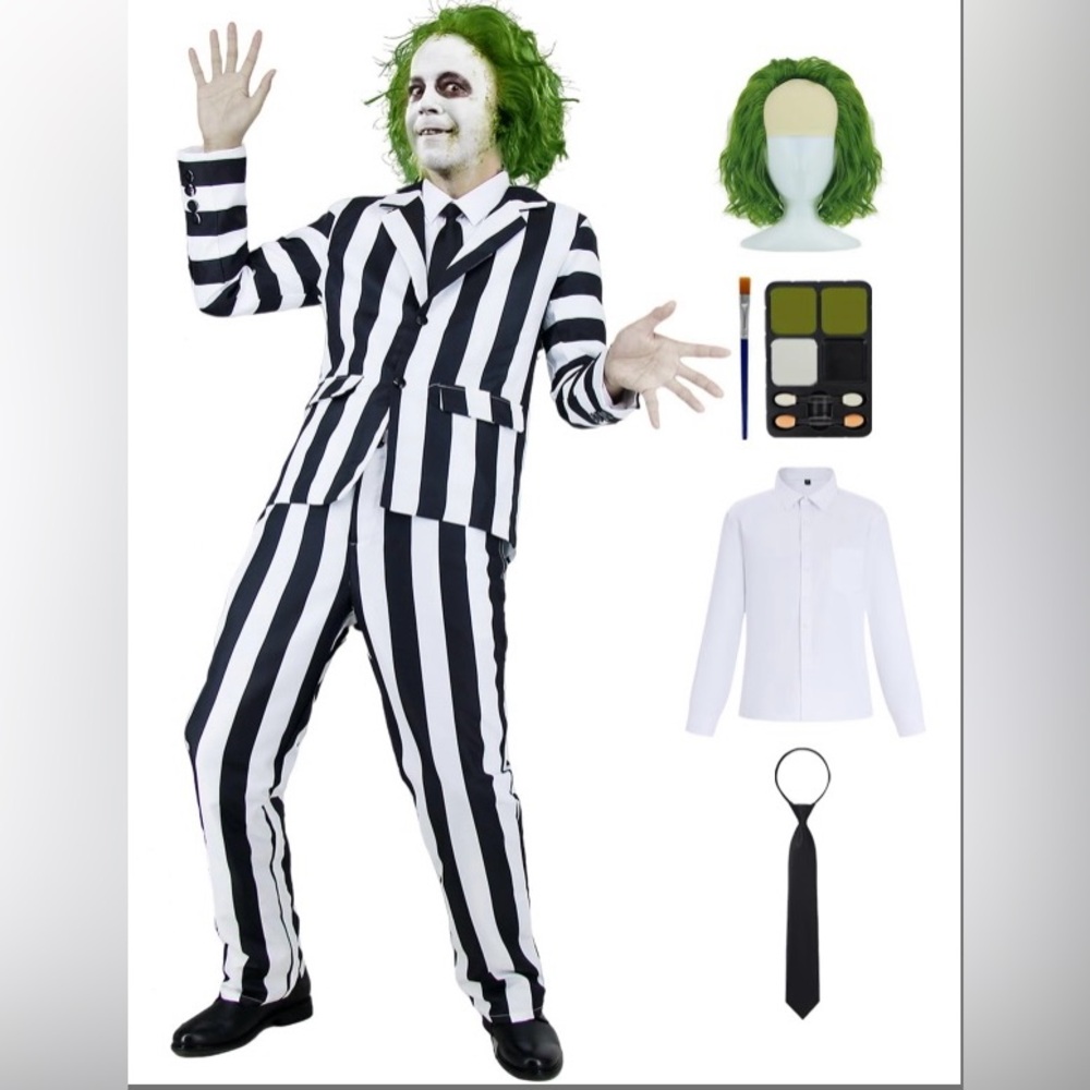 Mens Black And White Striped Costume Set - Gem